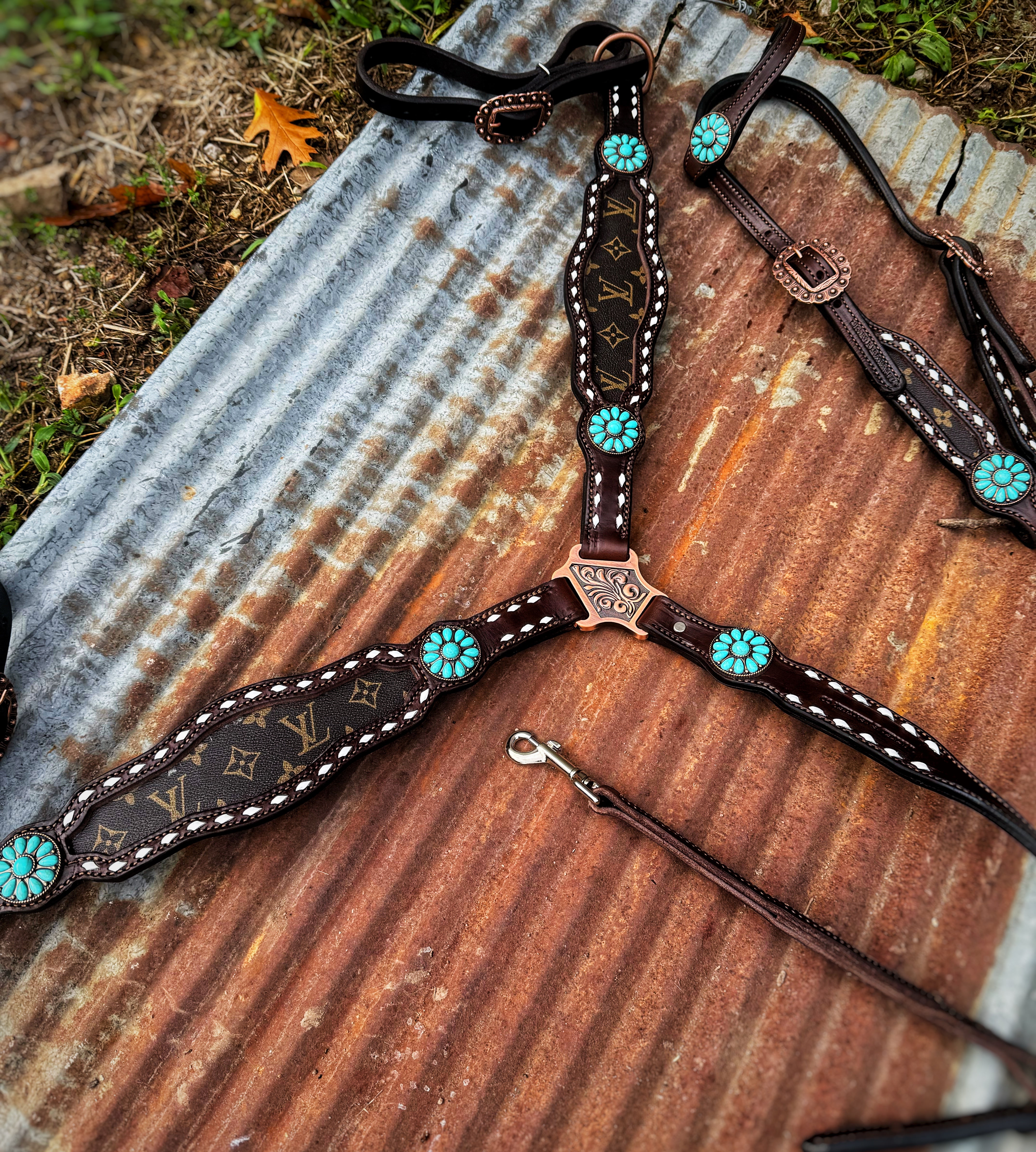 Turquoise Bloom Breast collar – Wicked E Leather Co.